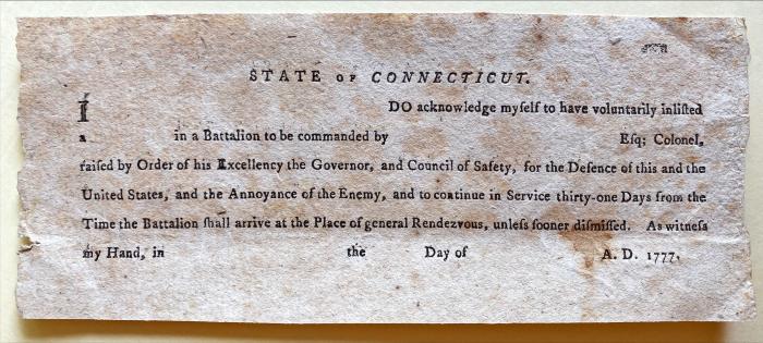 Connecticut Collections : Document : Enlistment Slip - Continental Army ...